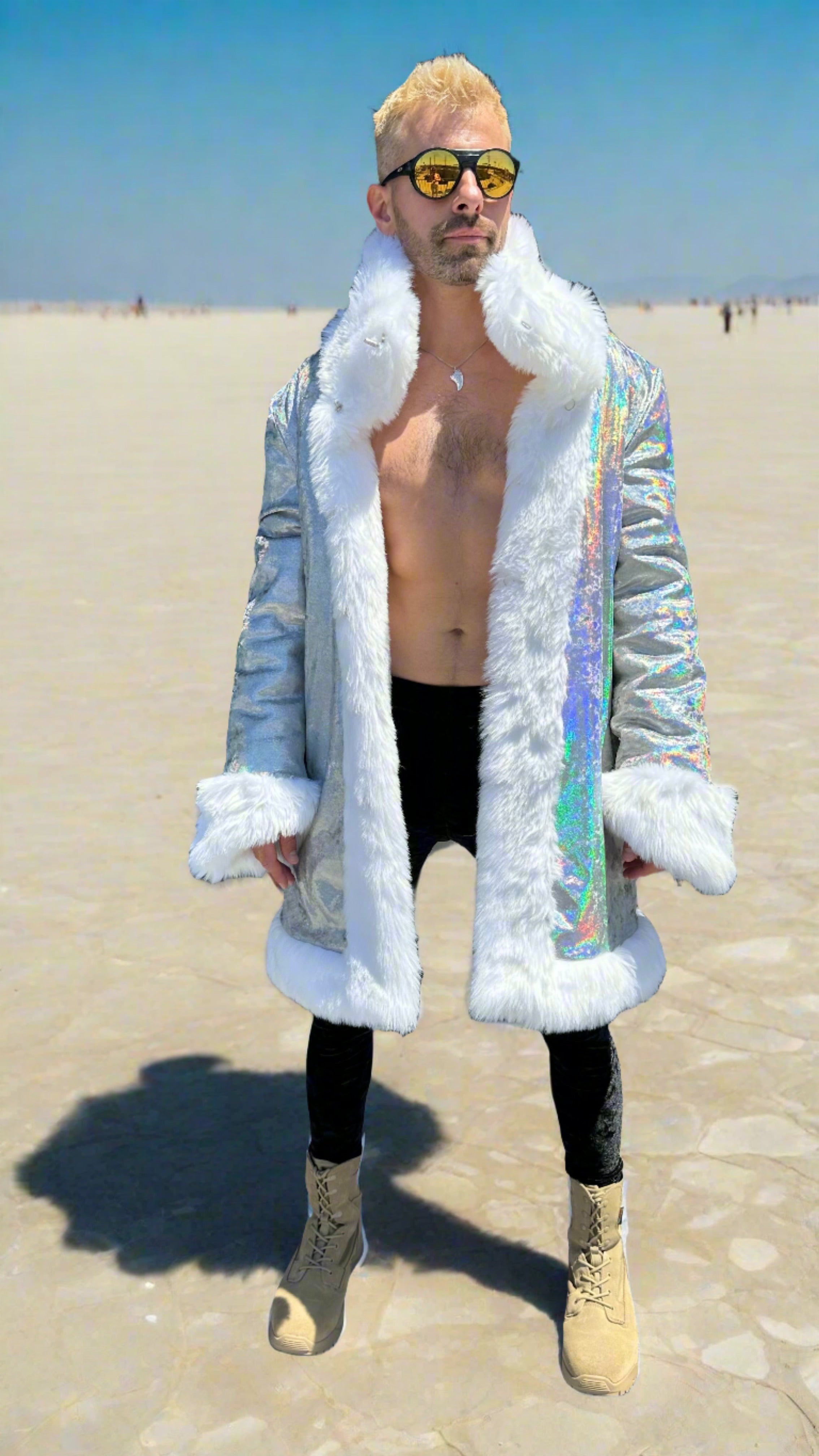 Polar Wolf Fur Coat - Luxurious Reversible White Faux Fur and ...