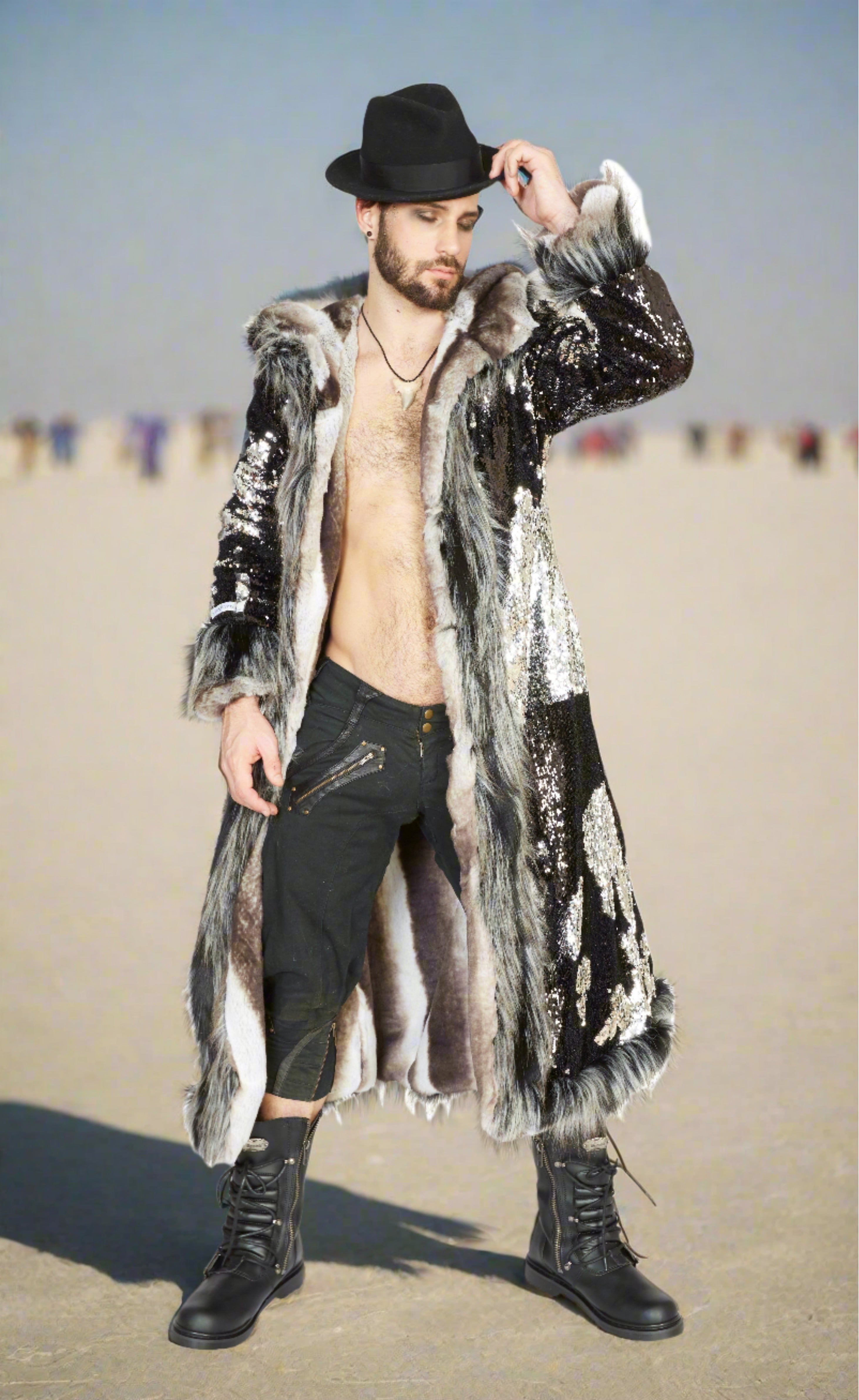 Silver Dragon Fur Coat - Luxurious Reversible Faux Fur and Sequin ...
