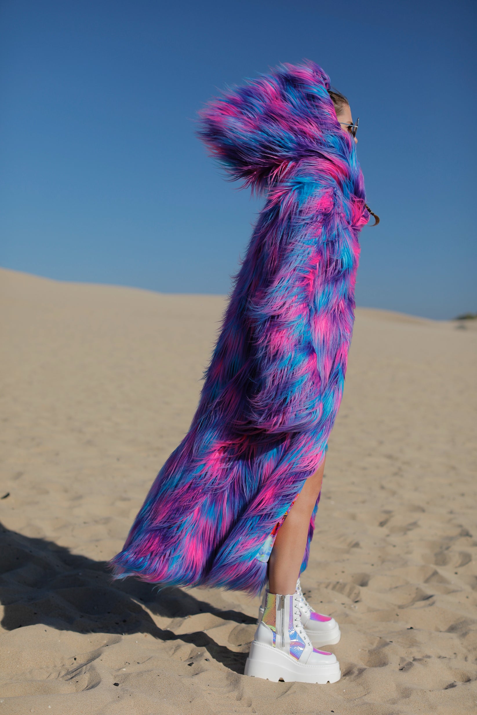 Electric Daisy Coat - Neon Faux Fur Coat for Festivals | Burning Man ...